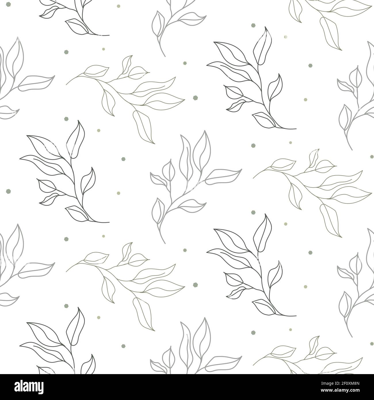 Seamless leaves spring pattern line style. Light natural foliage with ...