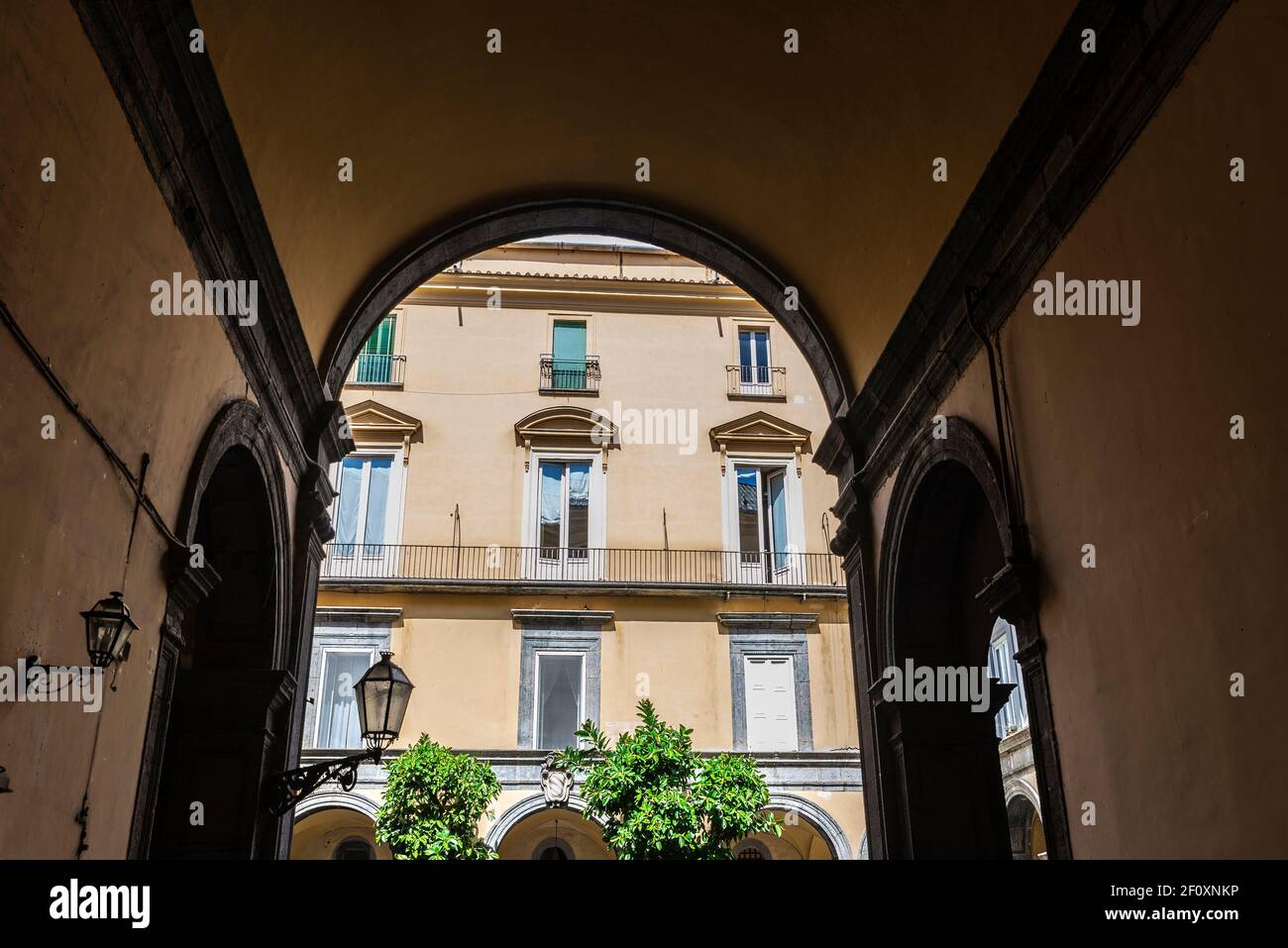 Facade and passage of a classic building or mansion in the historical ...