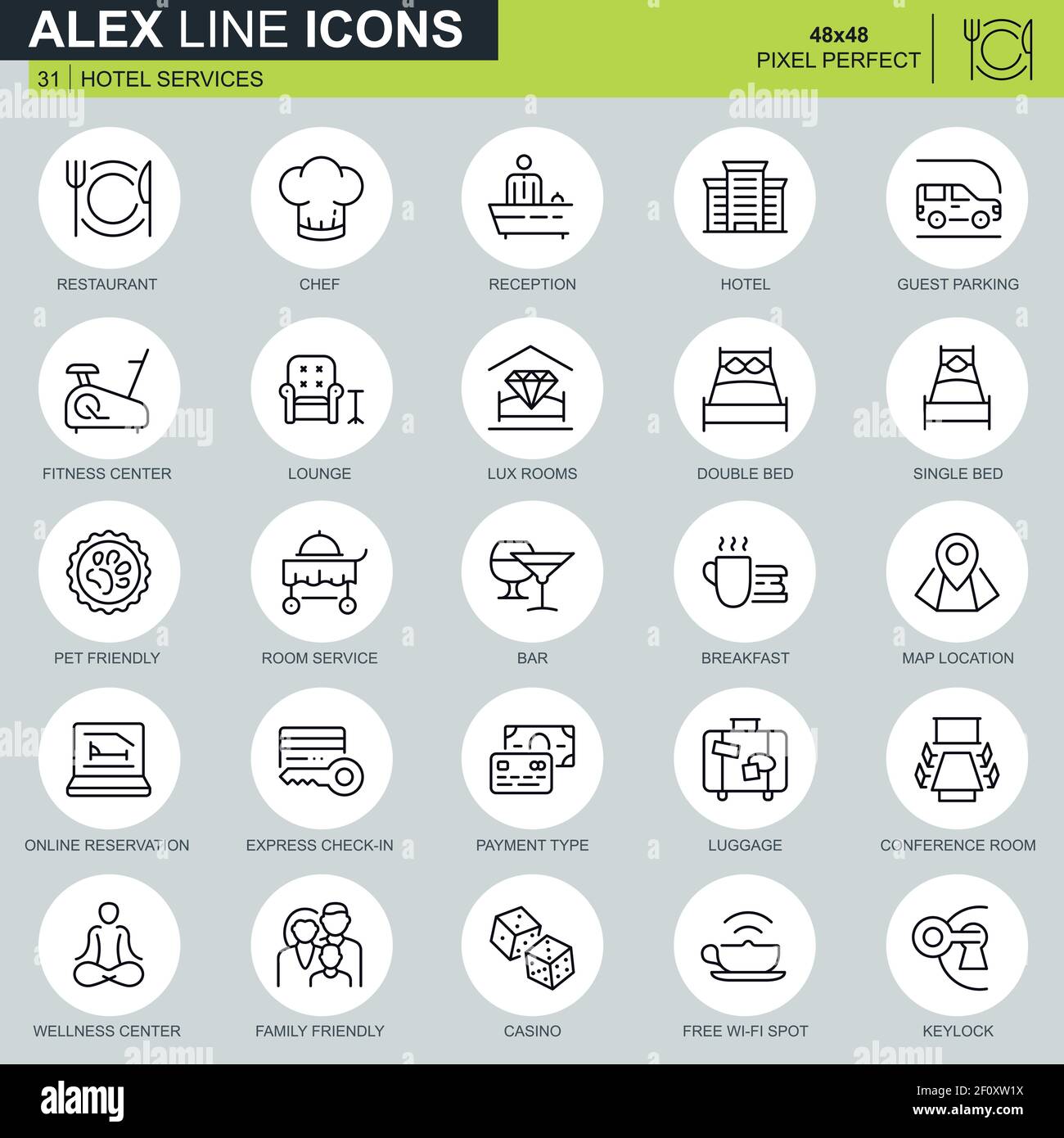 Thin line hotel services icons set for website and mobile site and apps ...