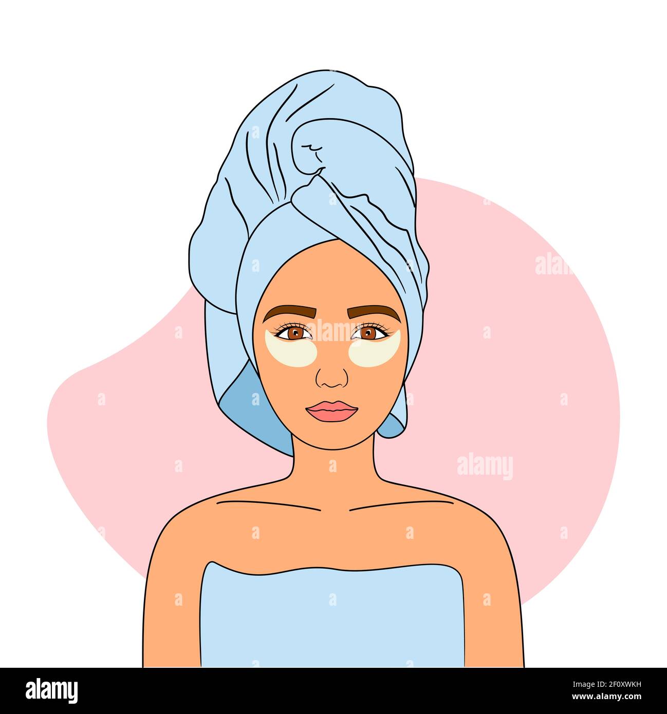 Girl With Eye Patches On Her Face Skincare Daily Routine Vector