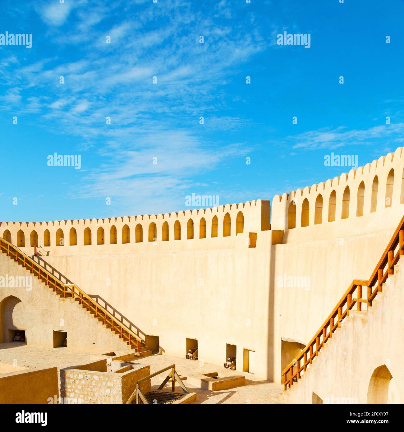 In oman muscat the old defensive fort battlesment sky and star brick ...