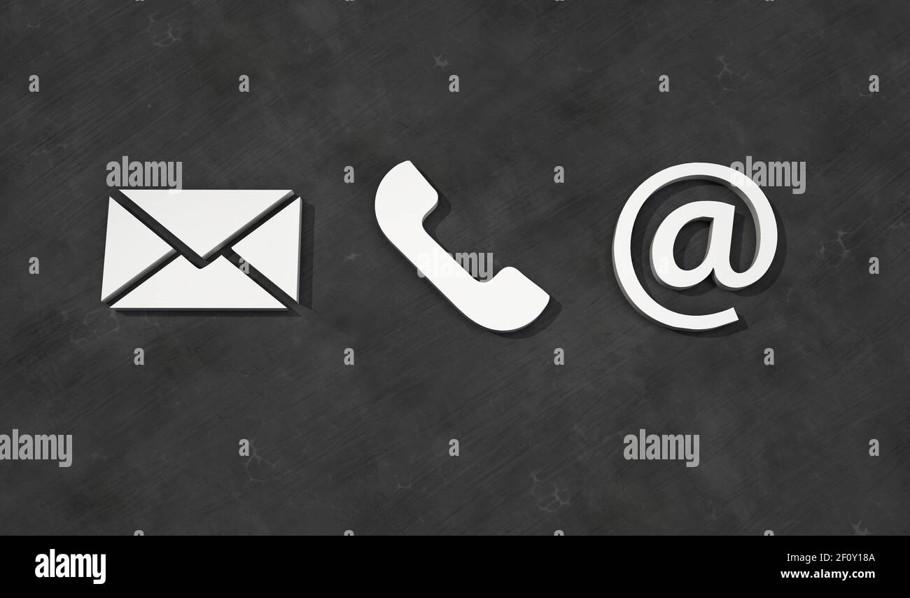 White contact or service 3D symbols and grey wall background 3D ...