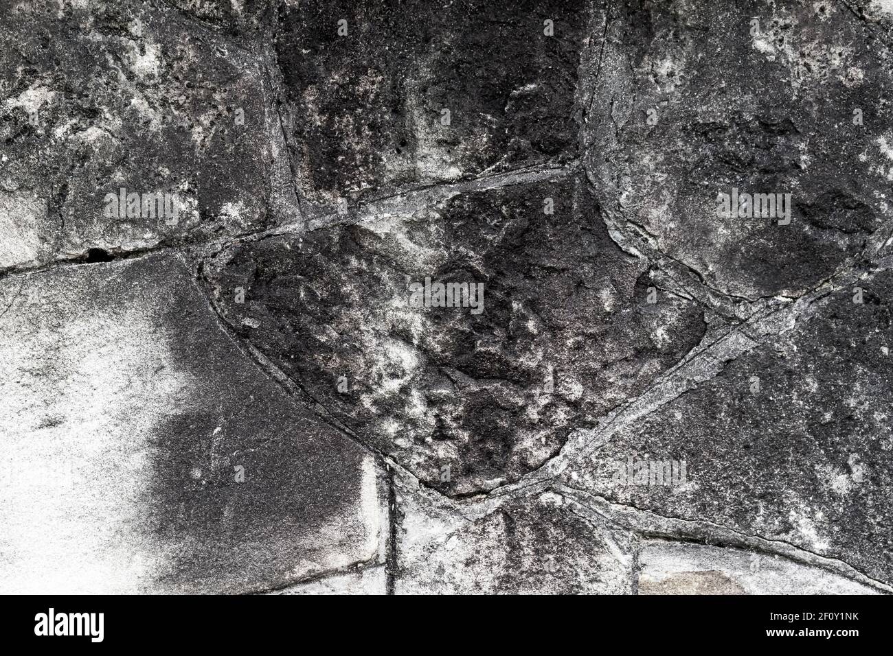 Rotten stone wall with black mold. Abstract destruction background ...