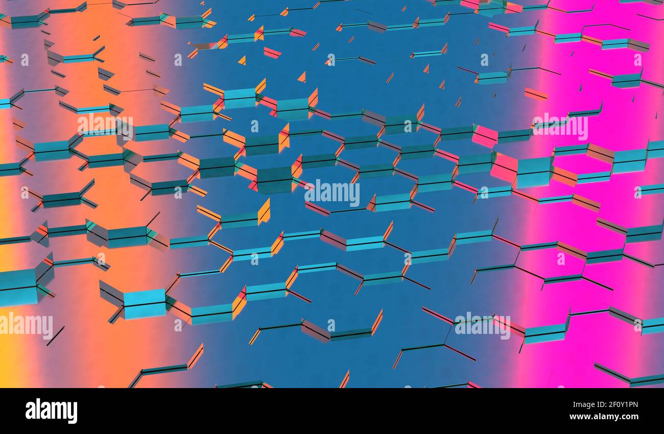 Rainbow colored anodized metal geometrical structures background 3D ...