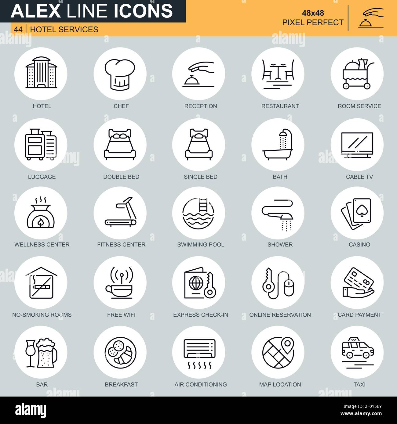 Thin line hotel services icons set for website and mobile site and apps ...