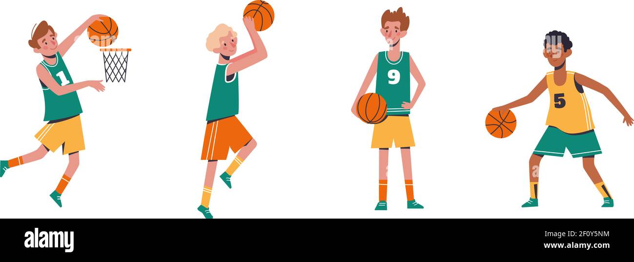 set with cute boys who play basketball. Childrens sports, physical ...