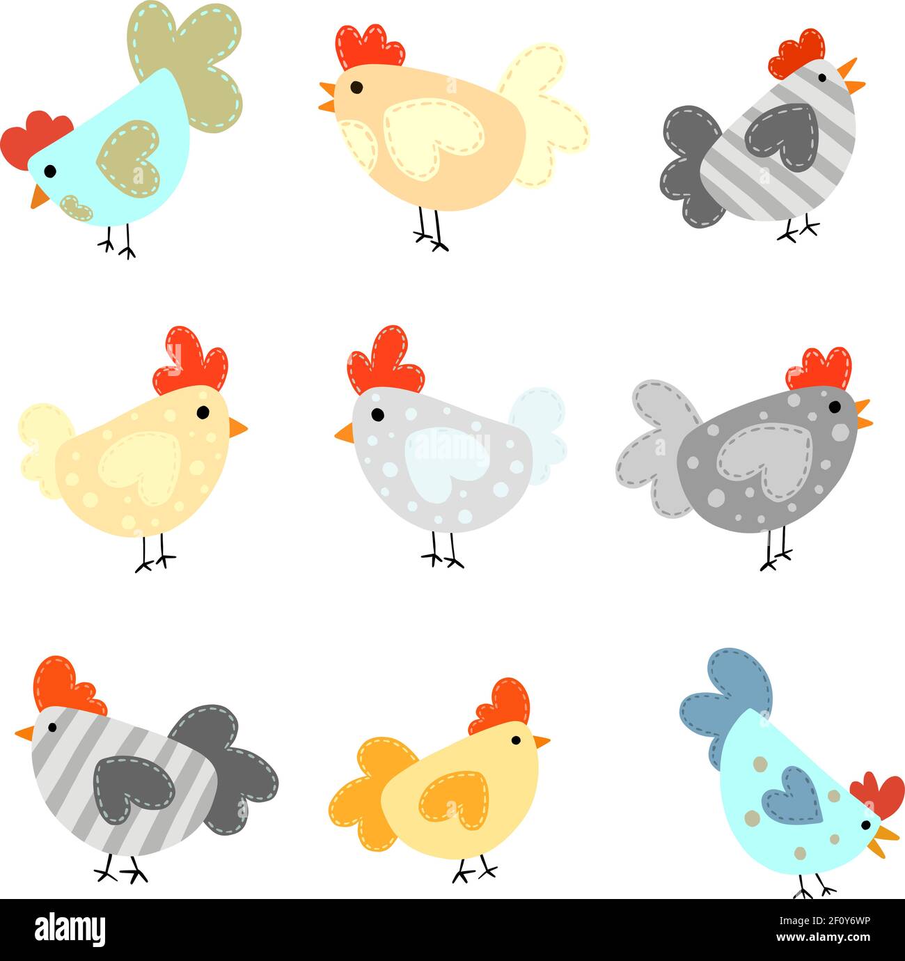Cute Cartoon Hens, Chickens and Roosters In Vector Illustration Stock ...