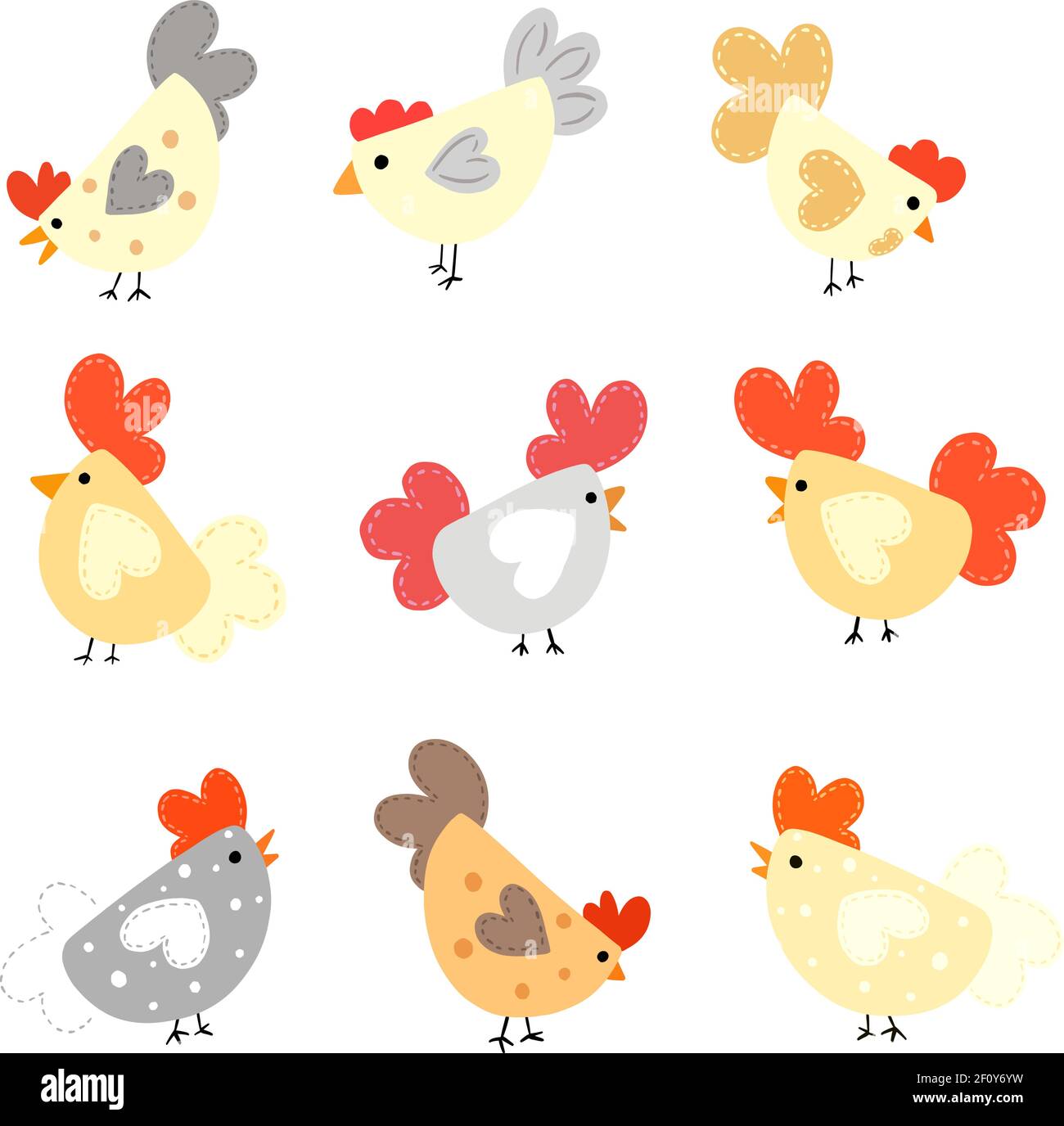 Cute Cartoon Hens, Chickens and Roosters In Vector Illustration Stock ...