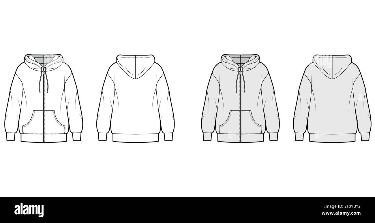 Zip-up Hoody sweatshirt technical fashion illustration with long ...