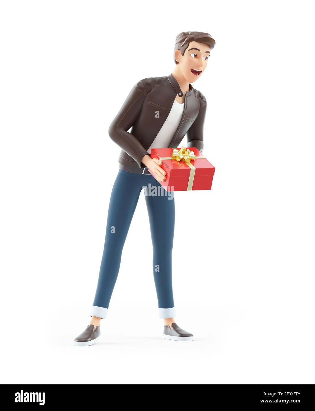 3d cartoon man offering a gift Stock Photo - Alamy