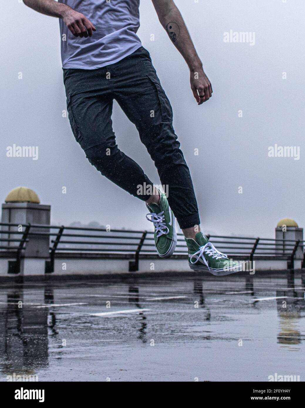 Surrealist Levitation, focusing on free motion and blue colour tones in ...