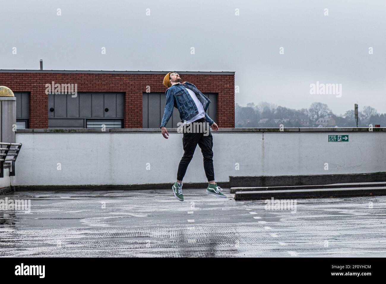Surrealist Levitation, focusing on free motion and blue colour tones in ...