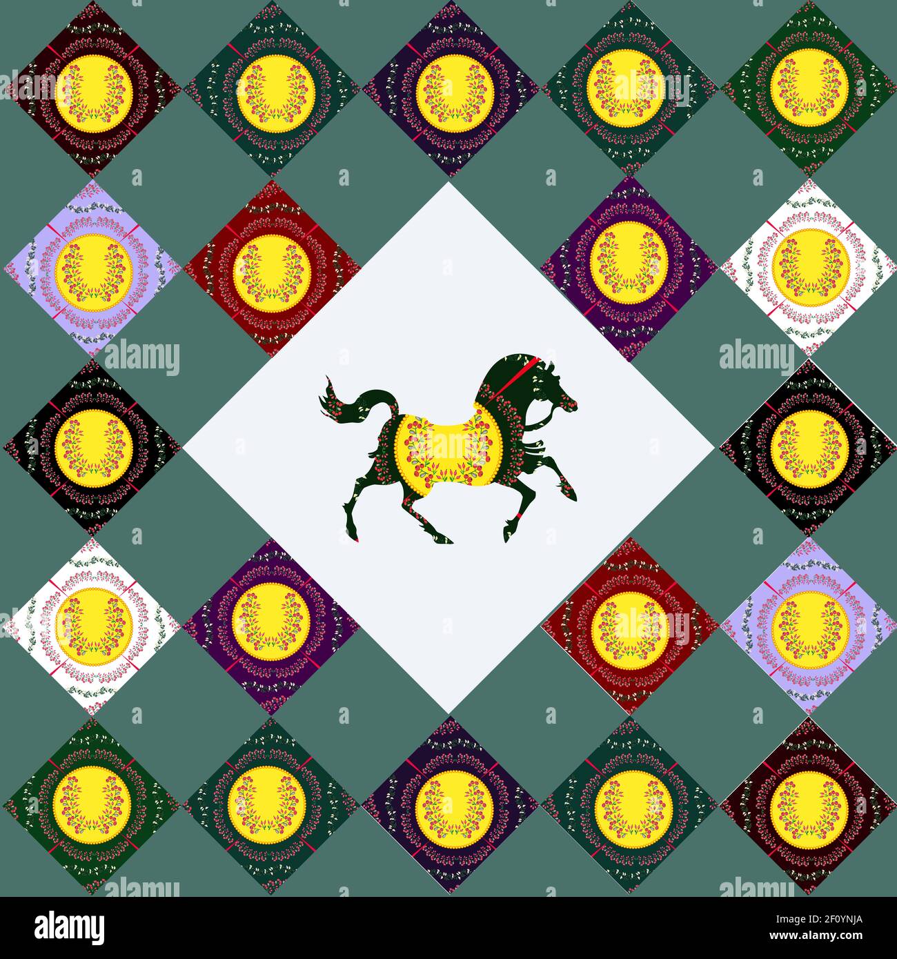 A classic graphic patchwork, consisting of simple geometric shapes ...