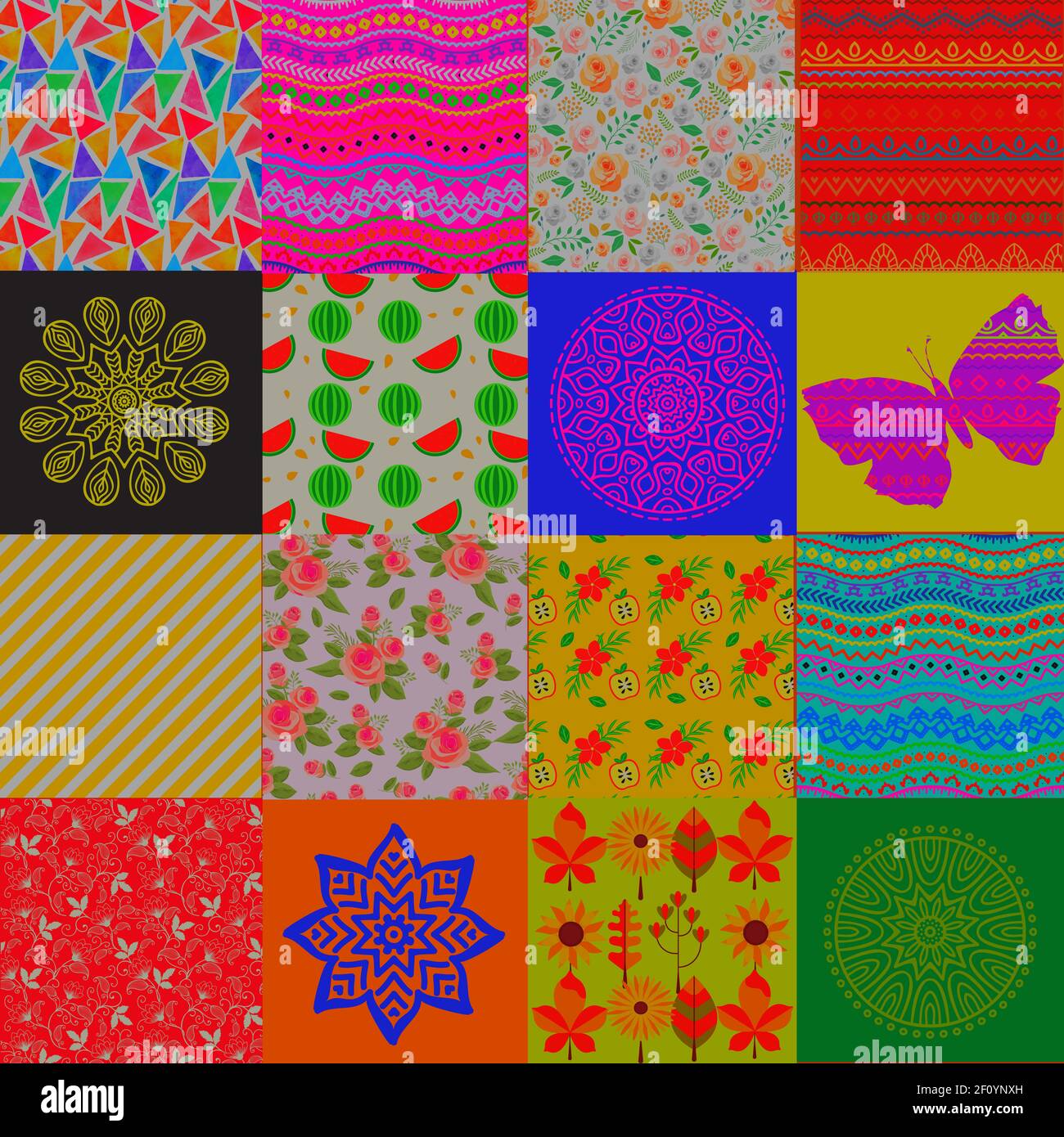 Classic graphic patchwork, consisting of simple geometric shapes ...