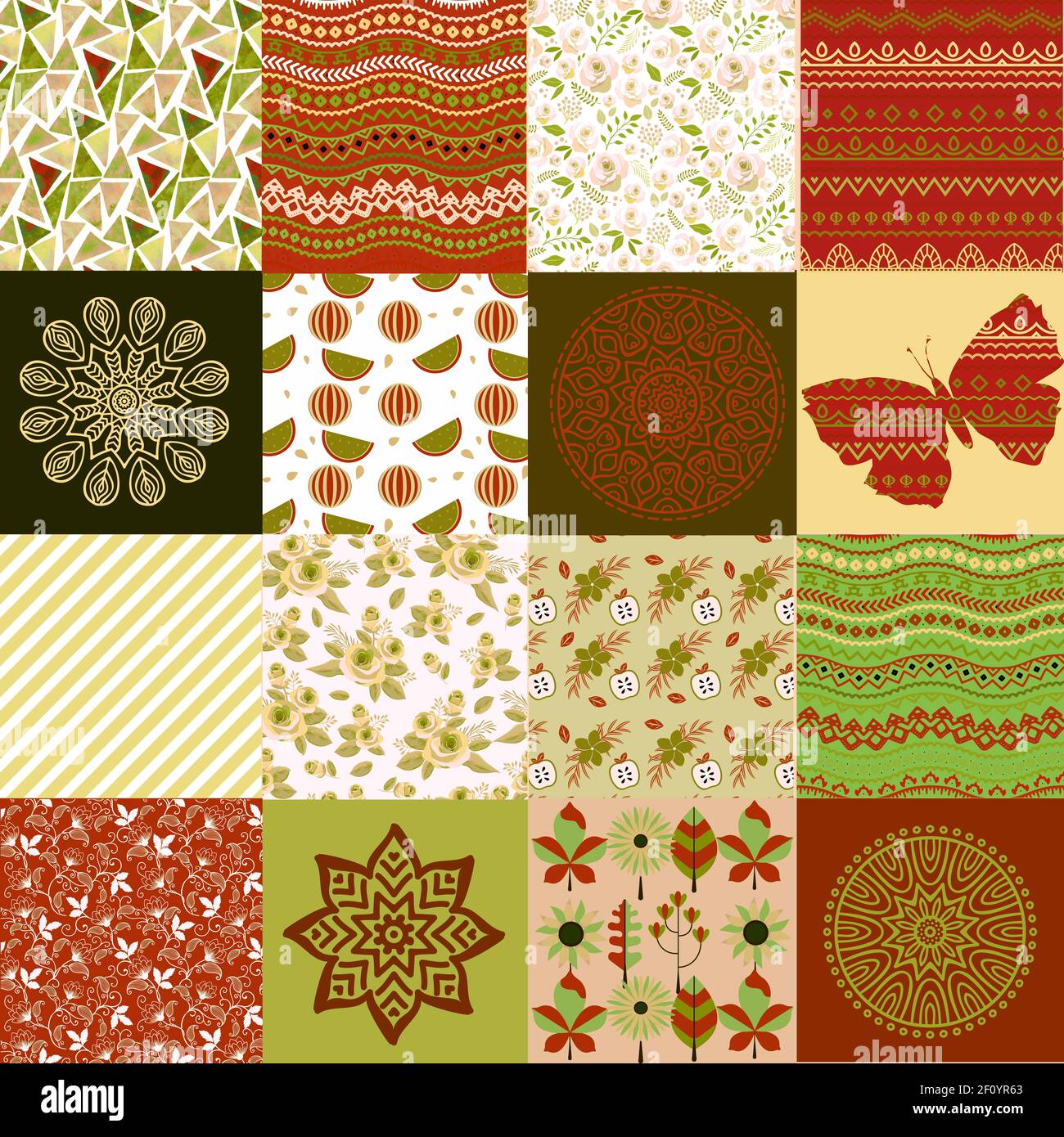 Classic graphic patchwork, consisting of simple geometric shapes ...