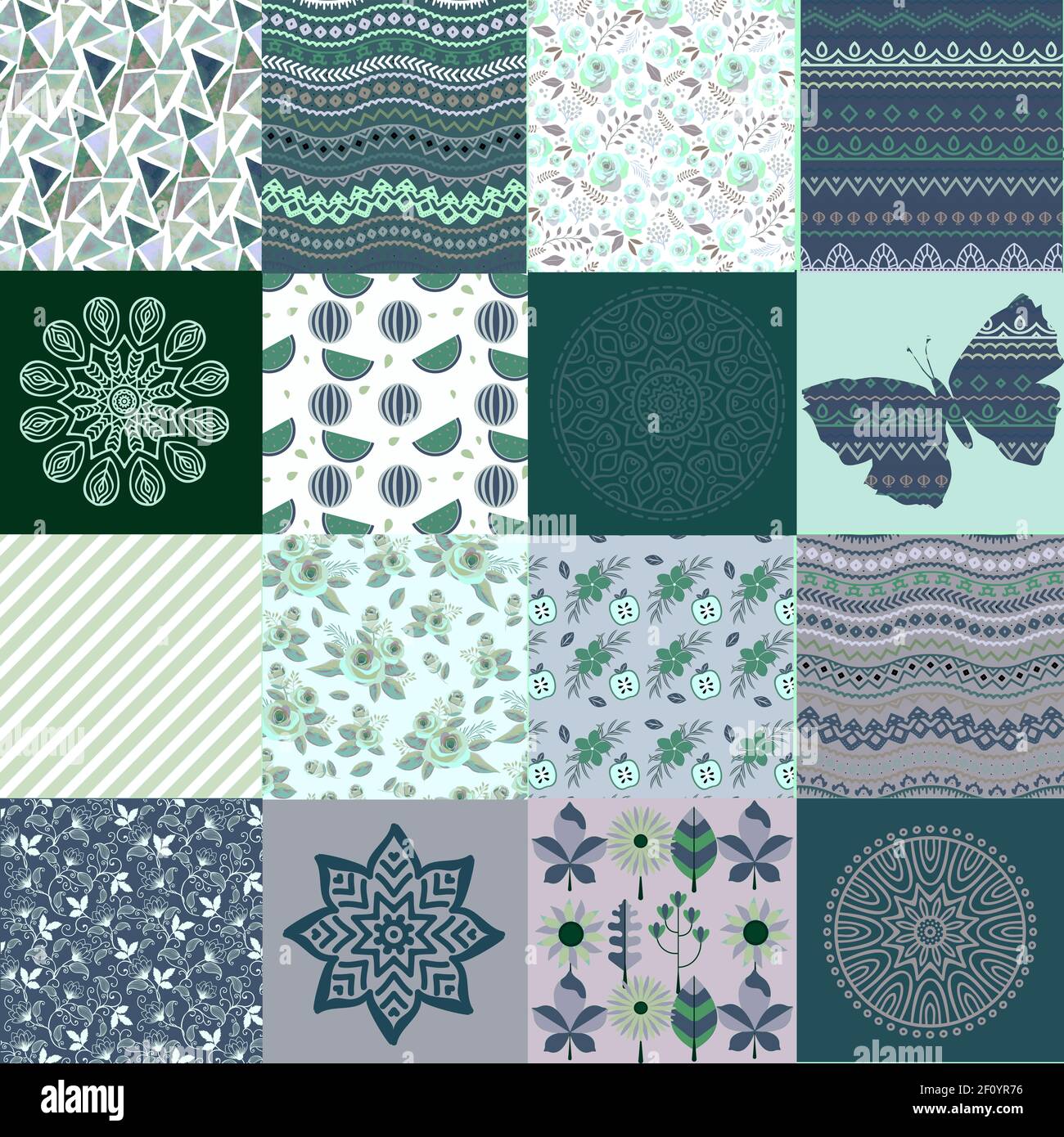 Classic graphic patchwork, consisting of simple geometric shapes ...