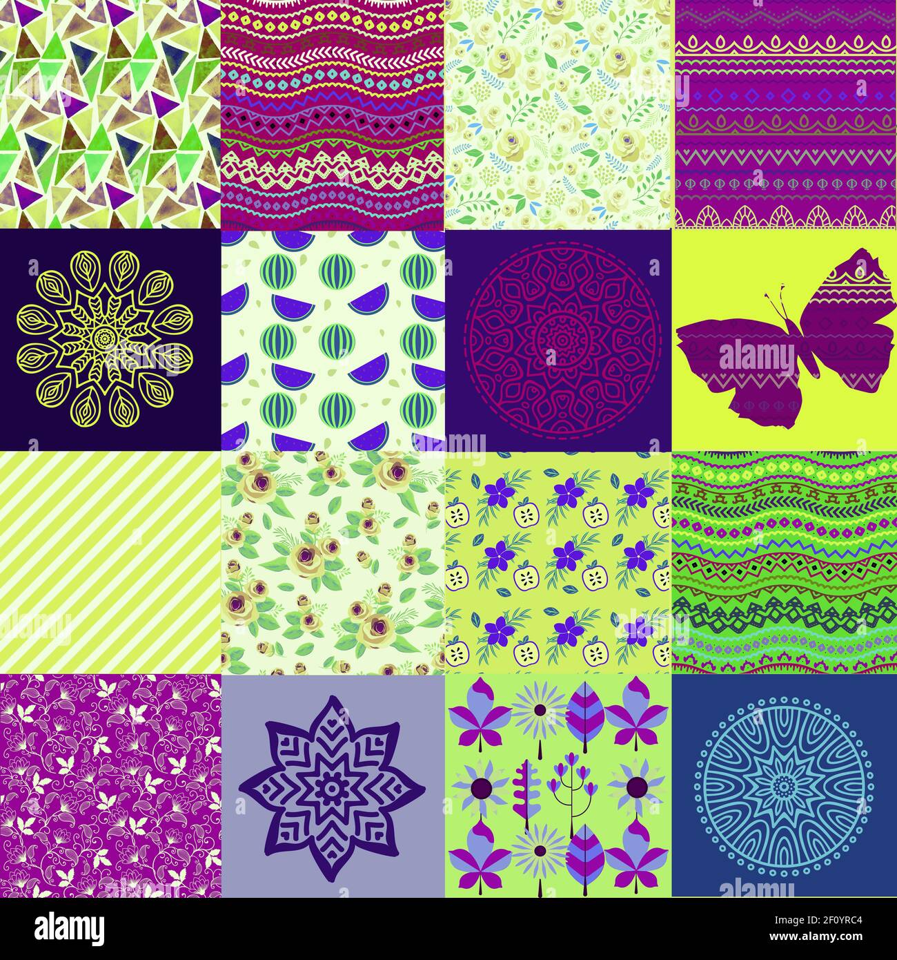 Classic graphic patchwork, consisting of simple geometric shapes ...