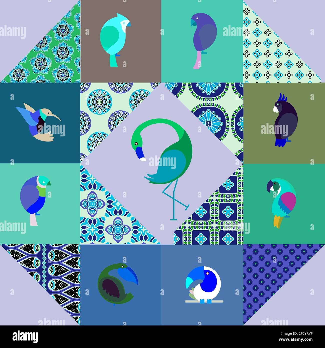 Graphic patchwork, consisting of simple geometric shapes, patterns ...