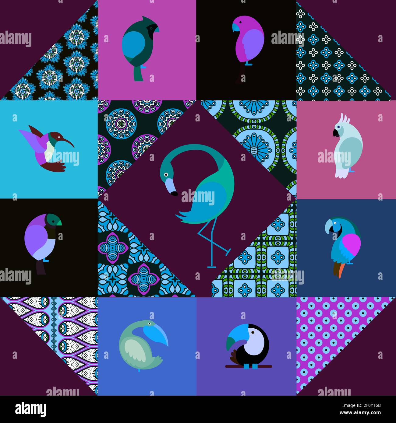 Graphic patchwork, consisting of simple geometric shapes, patterns ...