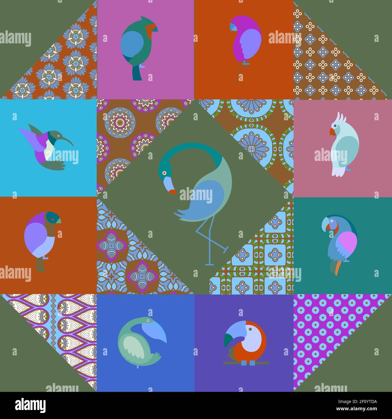 Graphic patchwork, consisting of simple geometric shapes, patterns ...