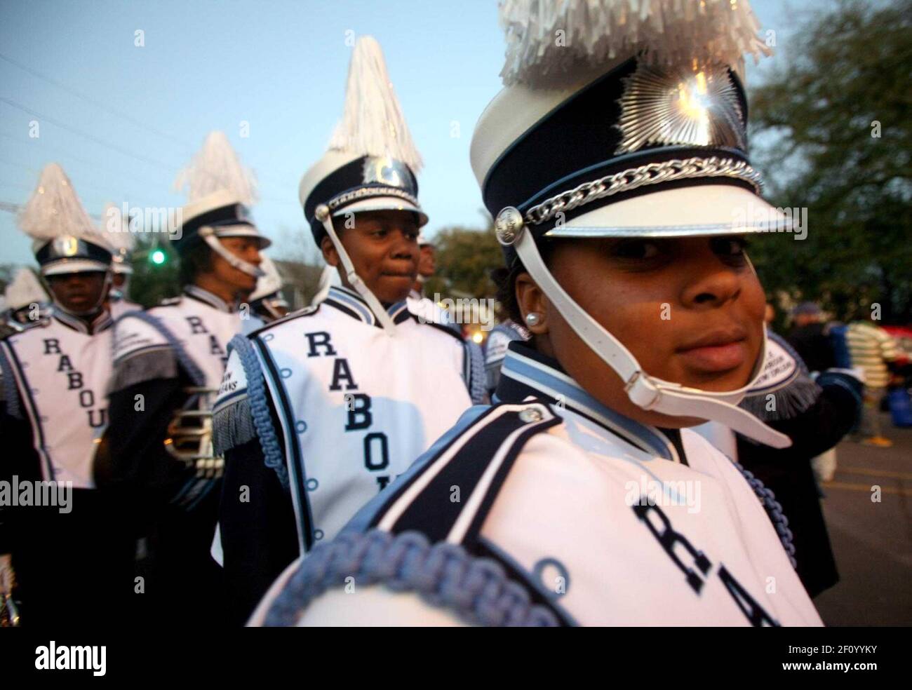 February 19 2009. New Orleans, Louisiana. Marching Bands at the Krewe ...