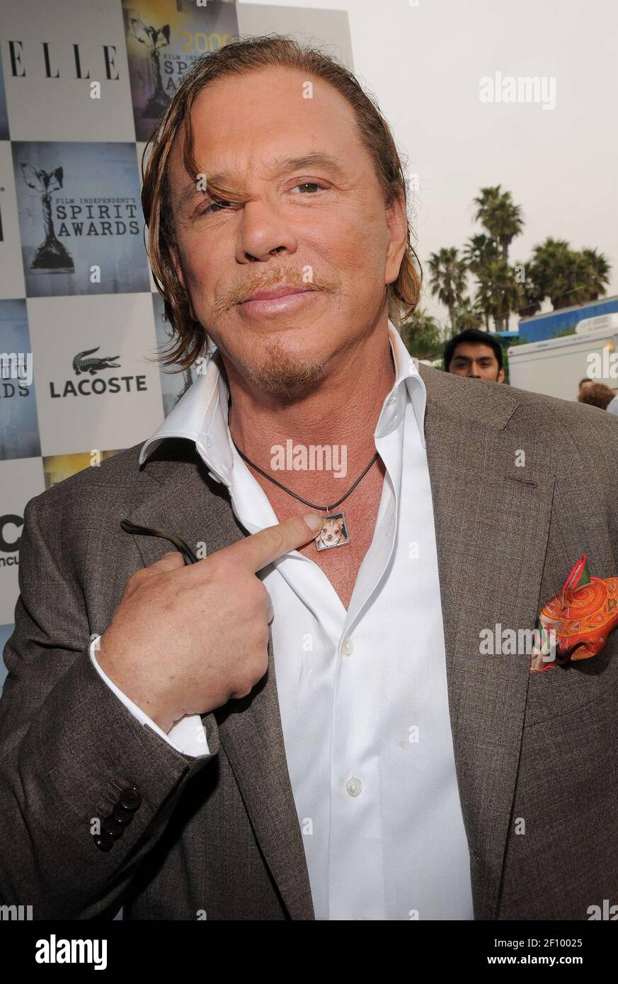 Mickey Rourke showing Loki's picture. 21 February 2009, Santa Monica ...