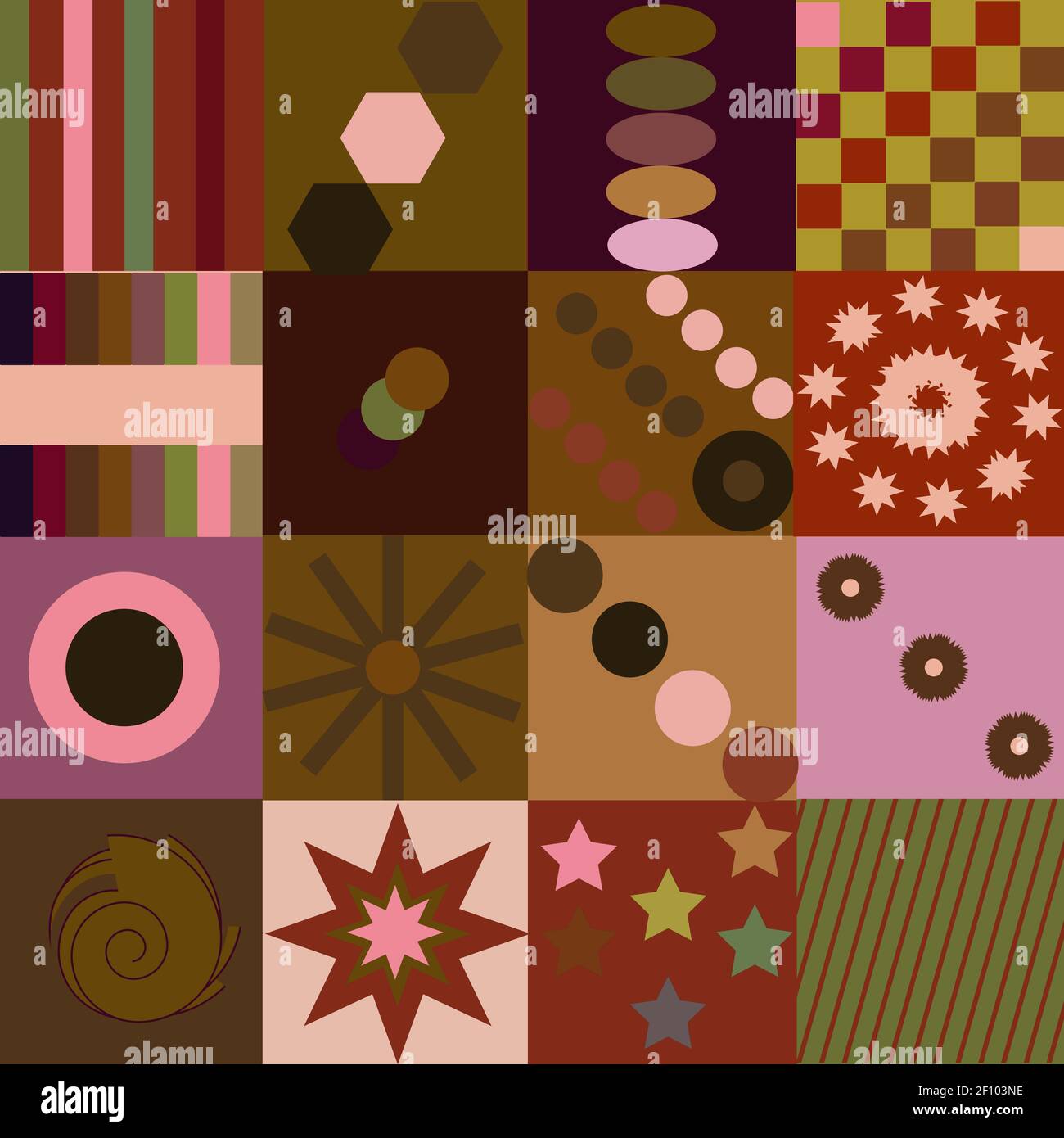 Graphic patchwork consisting of simple geometric shapes and paten, in ...