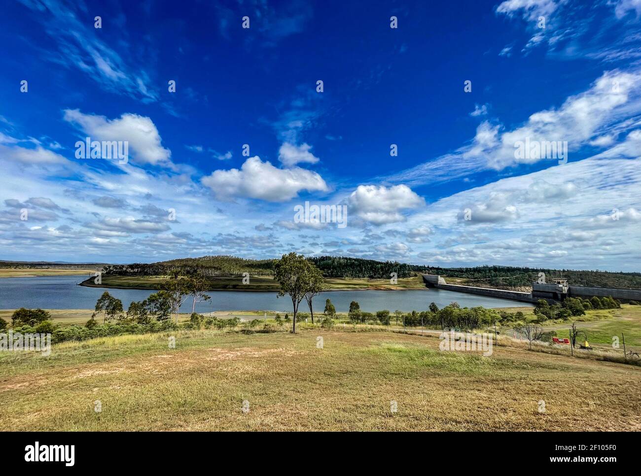 Panoramic view of the Paradise Dam, a rock filled gravity dam on the ...