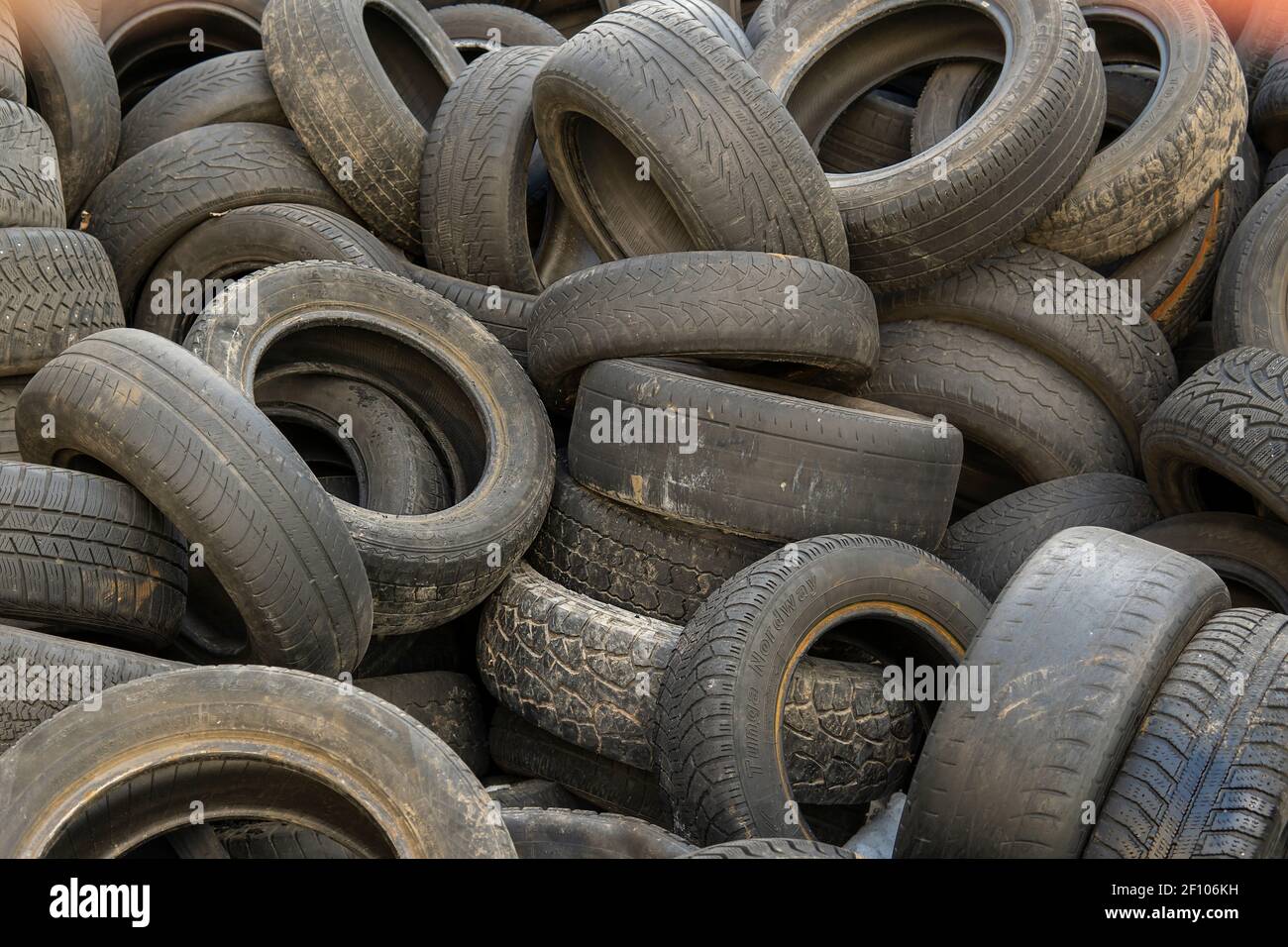 used car tires pile in the tire repair shop yard Stock Photo - Alamy
