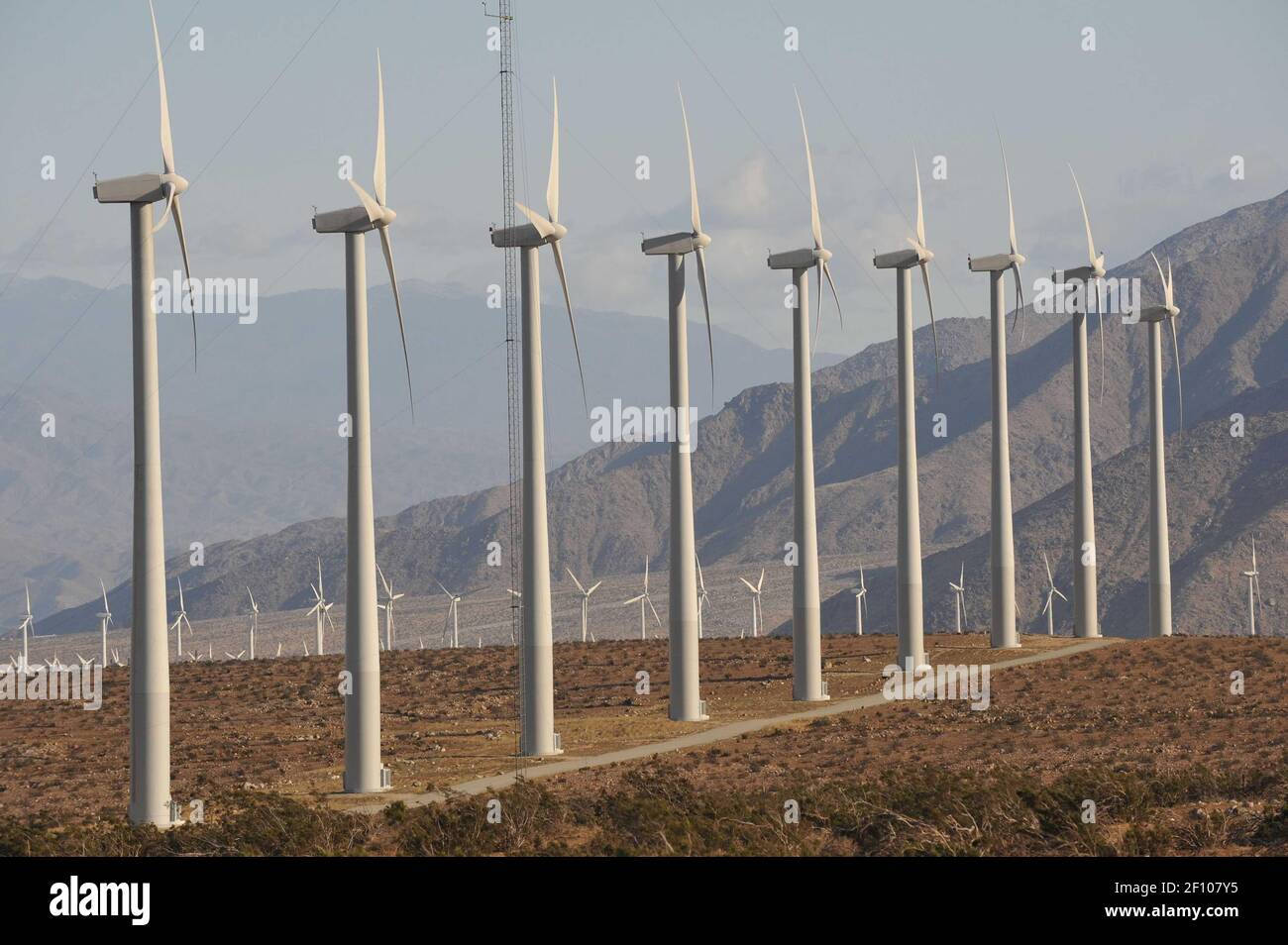 15th April 2009 - Palm Springs, California - Wind turbines at a wind ...