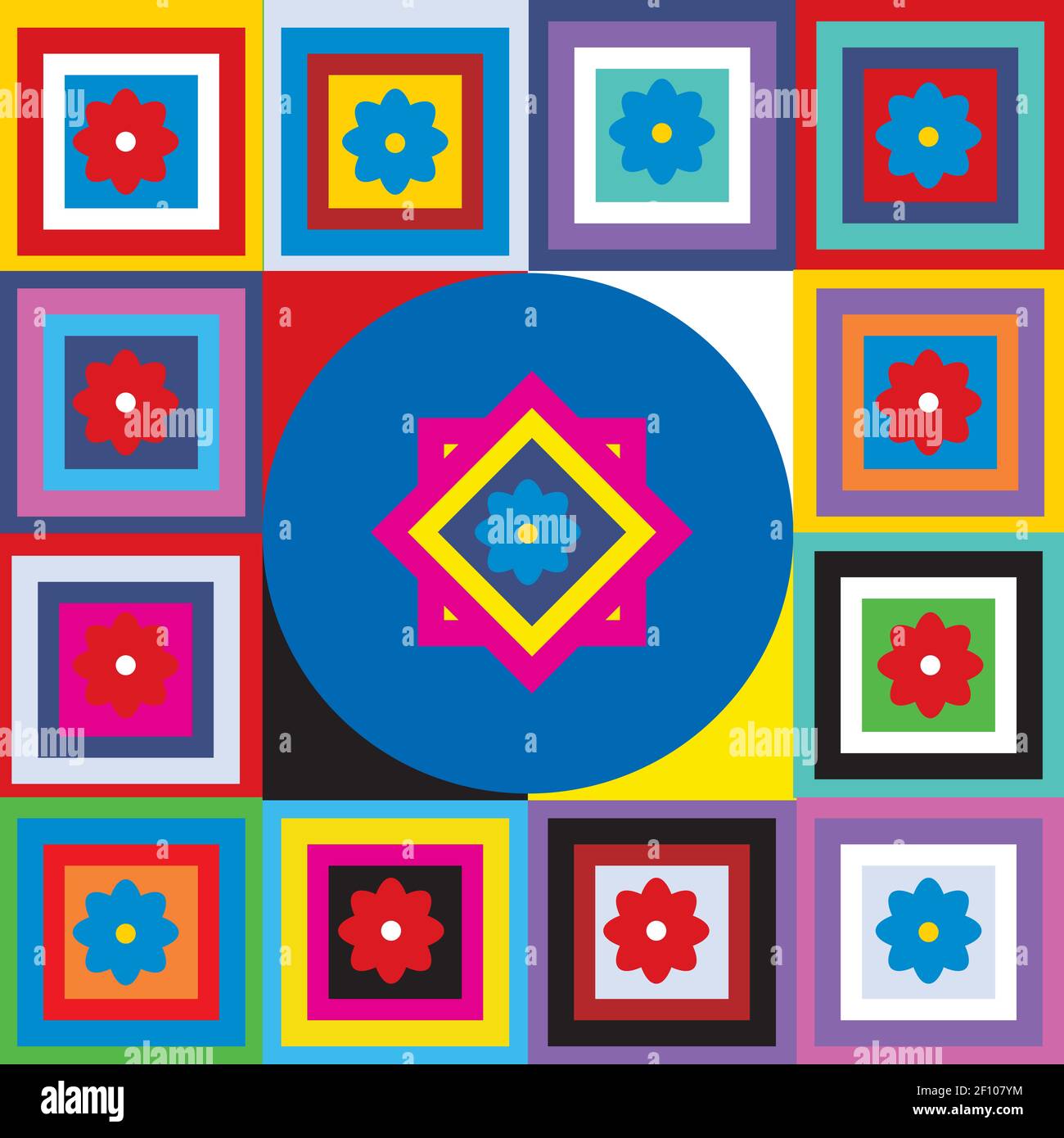 A classic graphic patchwork consisting of squares with geometric ...