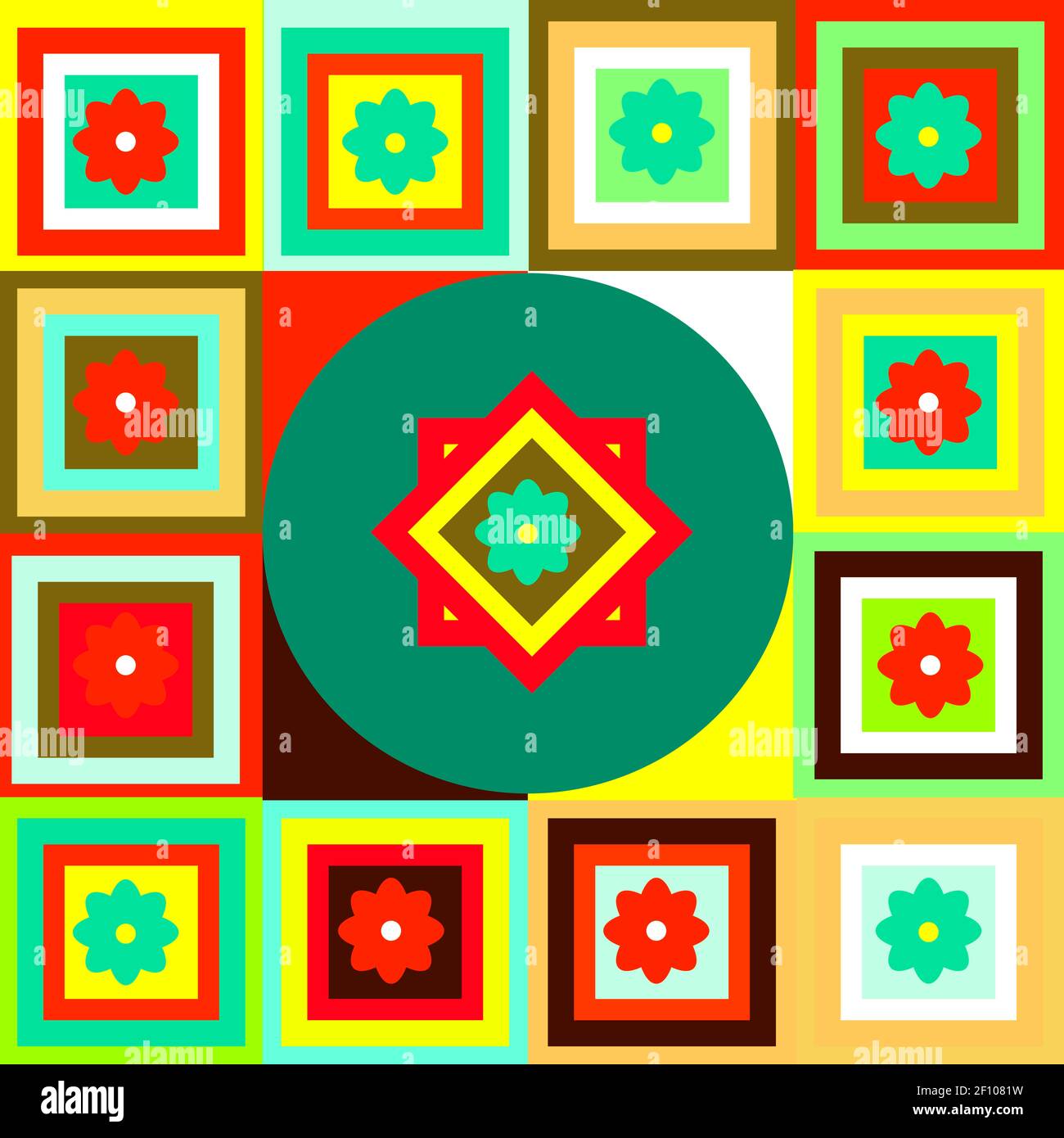 A classic graphic patchwork consisting of squares with geometric ...