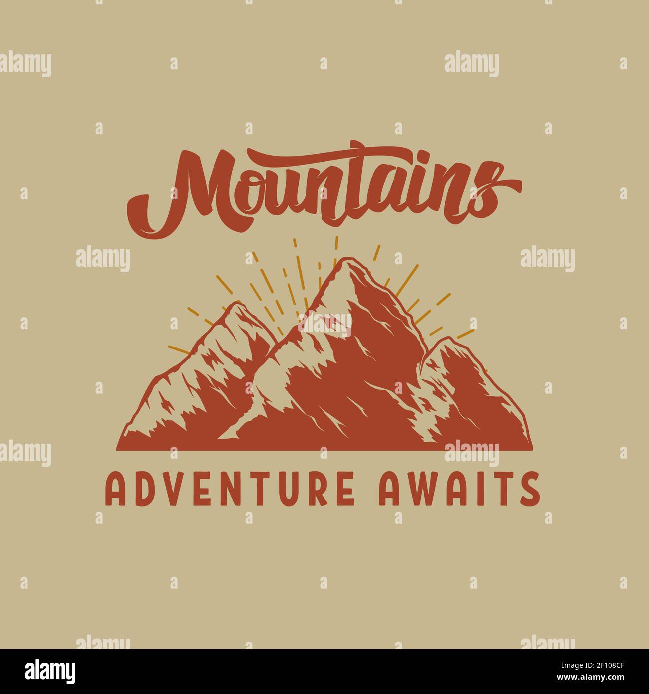 Adventure awaits. Vintage illustration of mountain landscape. Design ...