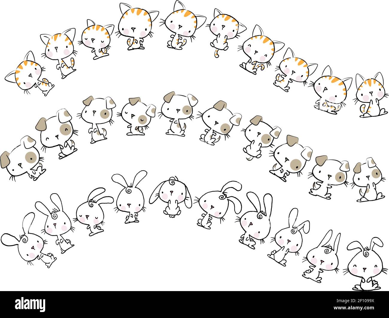 vector cartoon cats dogs puppy, rabbit action emoji set background ...