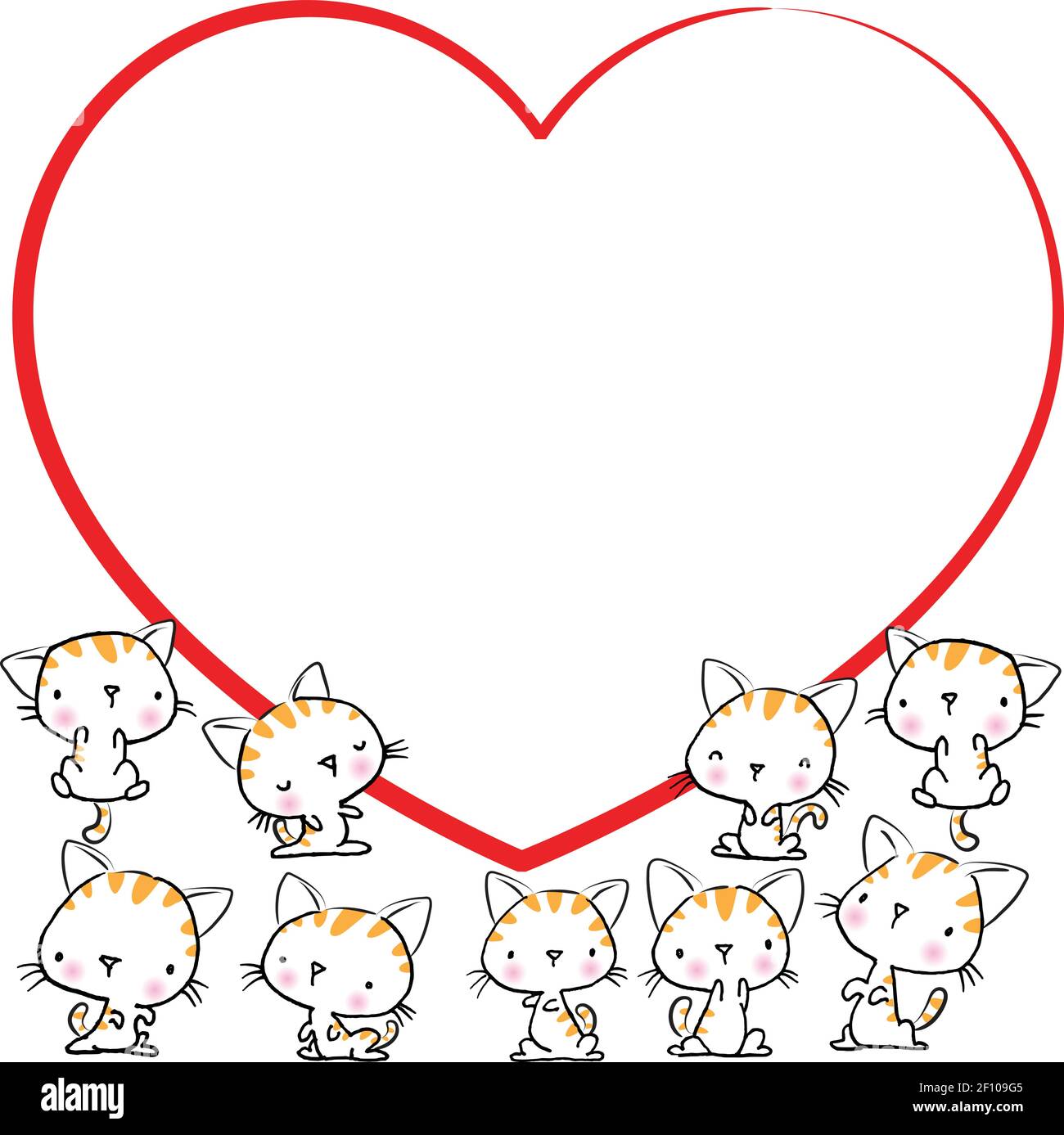 vector cartoon cats heart shape border frame background Stock Vector ...