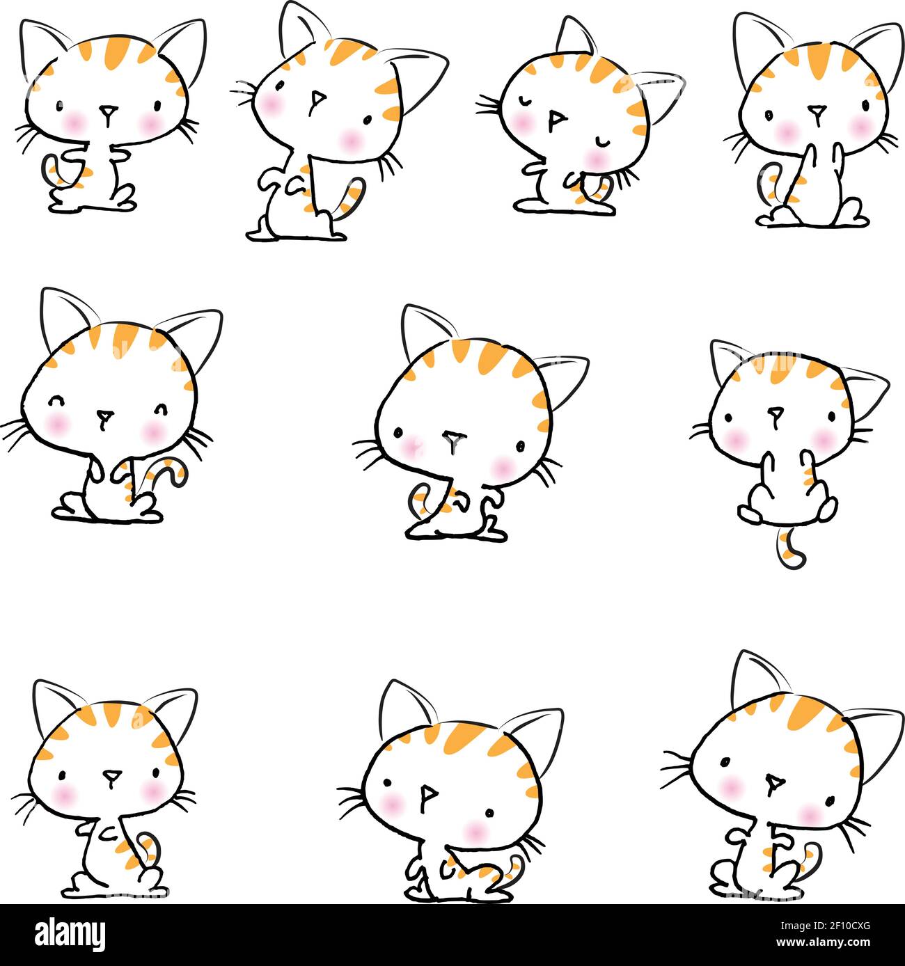 vector cartoon cats action emoji set background Stock Vector Image ...