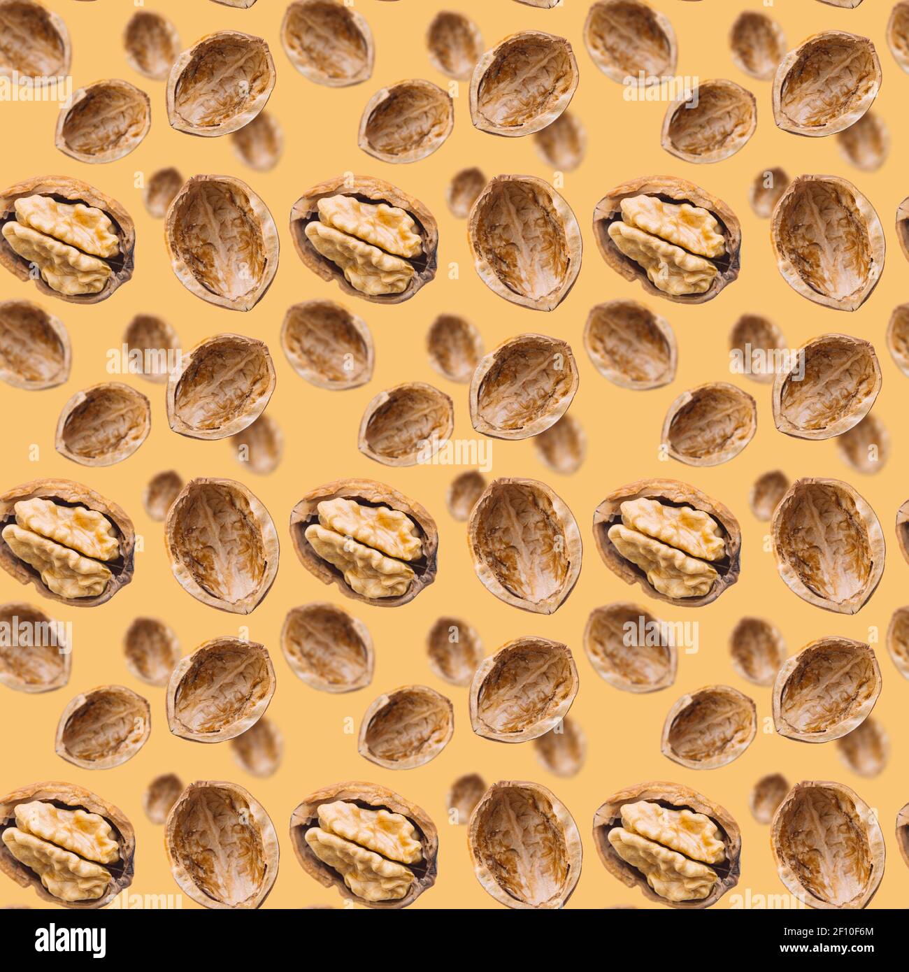 Walnut seamless pattern backdrop. Open nut shell and kernel on brown ...