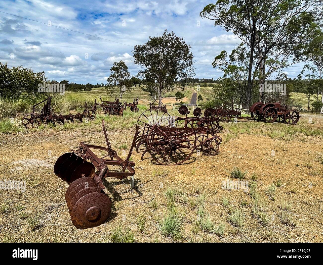 Old rusty 3 point furrow mouldboard plough in the field of a farm Stock ...