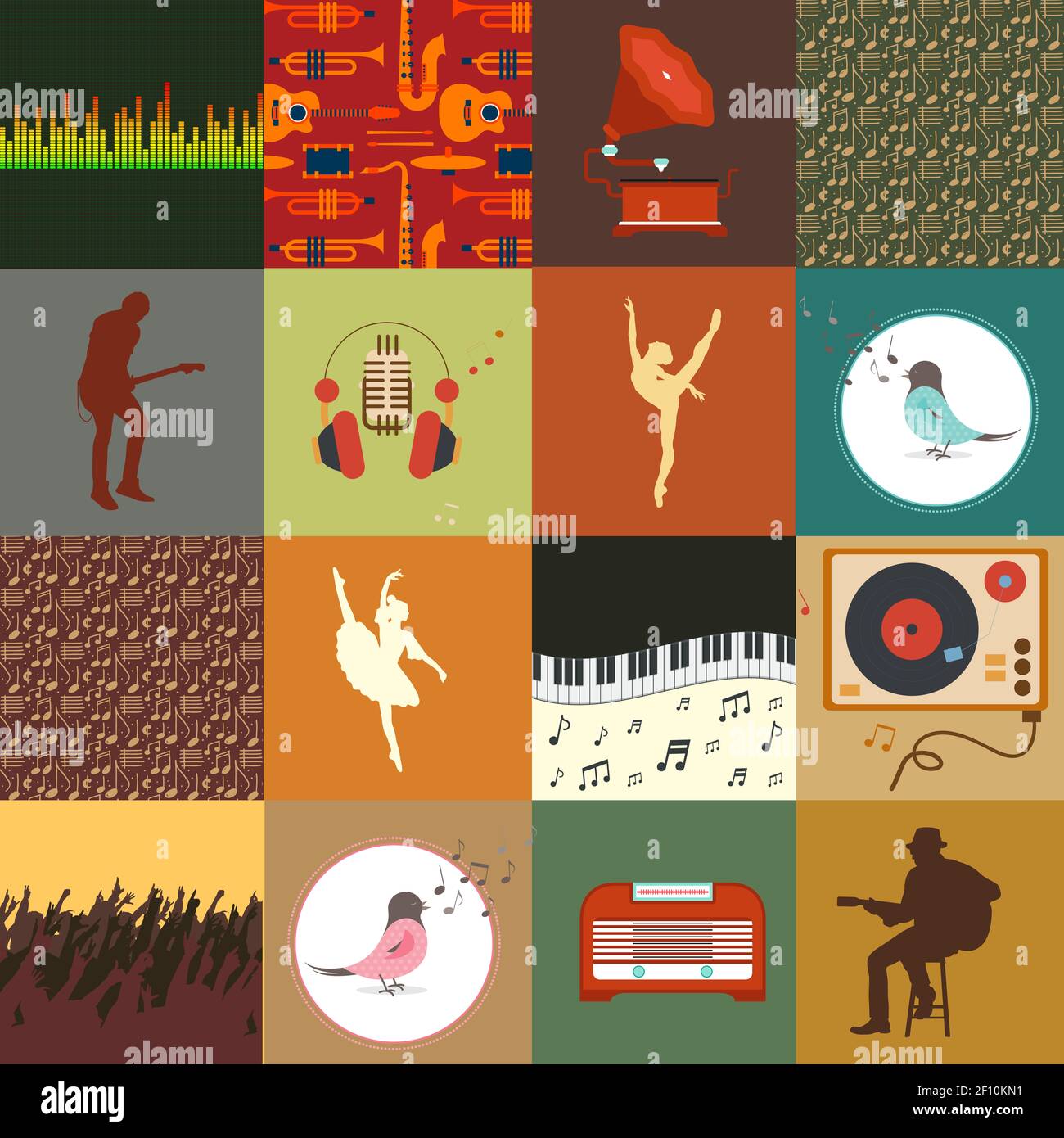 Graphic patchwork in which elements of music and dance Stock Photo - Alamy
