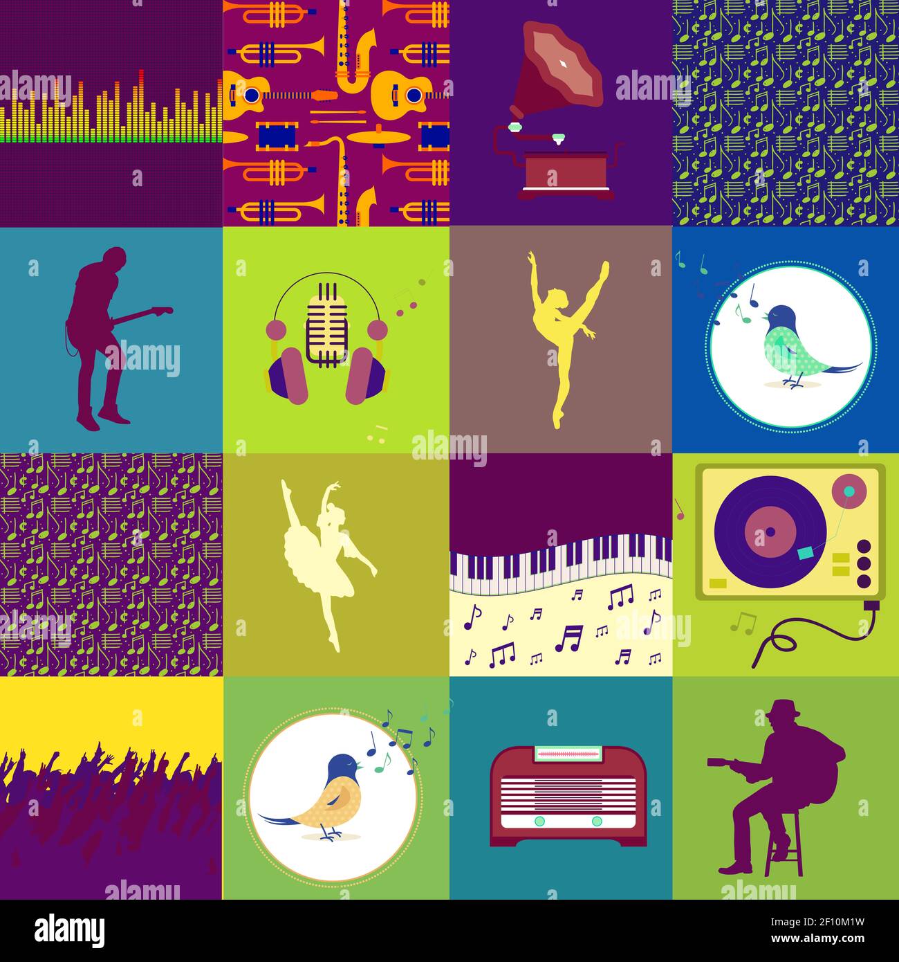 Graphic patchwork in which elements of music and dance Stock Photo - Alamy