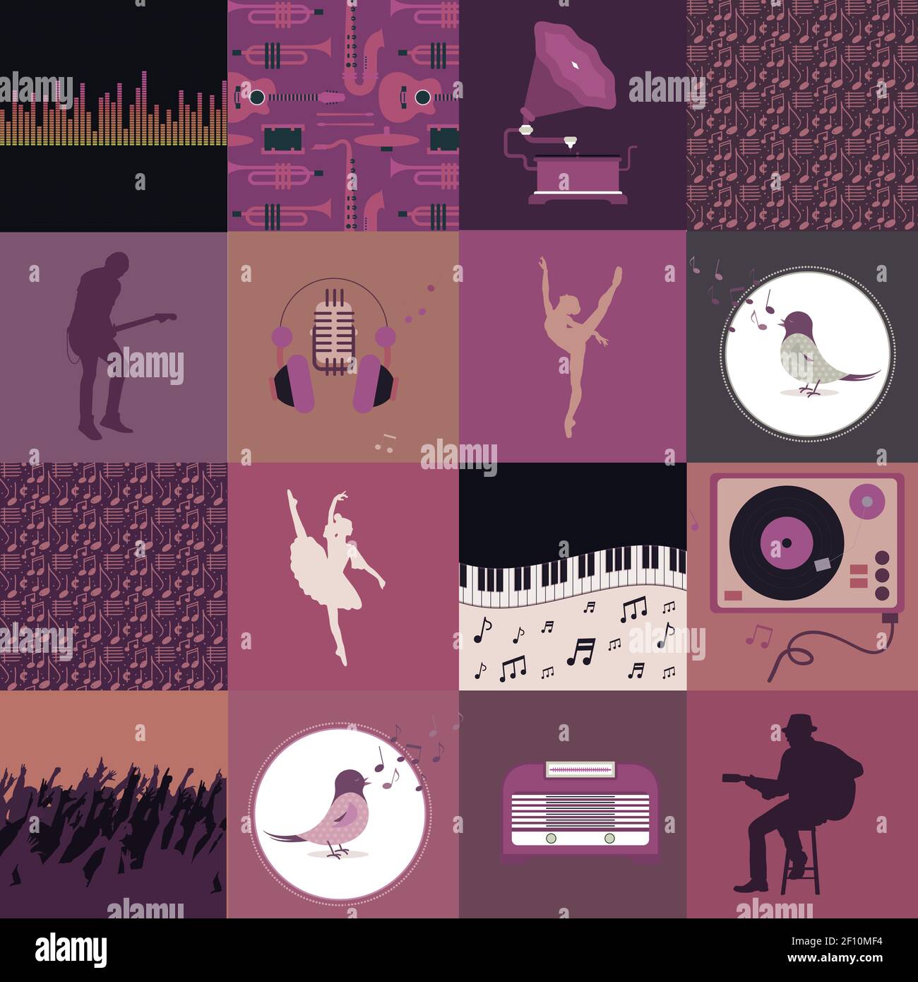 Graphic patchwork in which elements of music and dance Stock Photo - Alamy