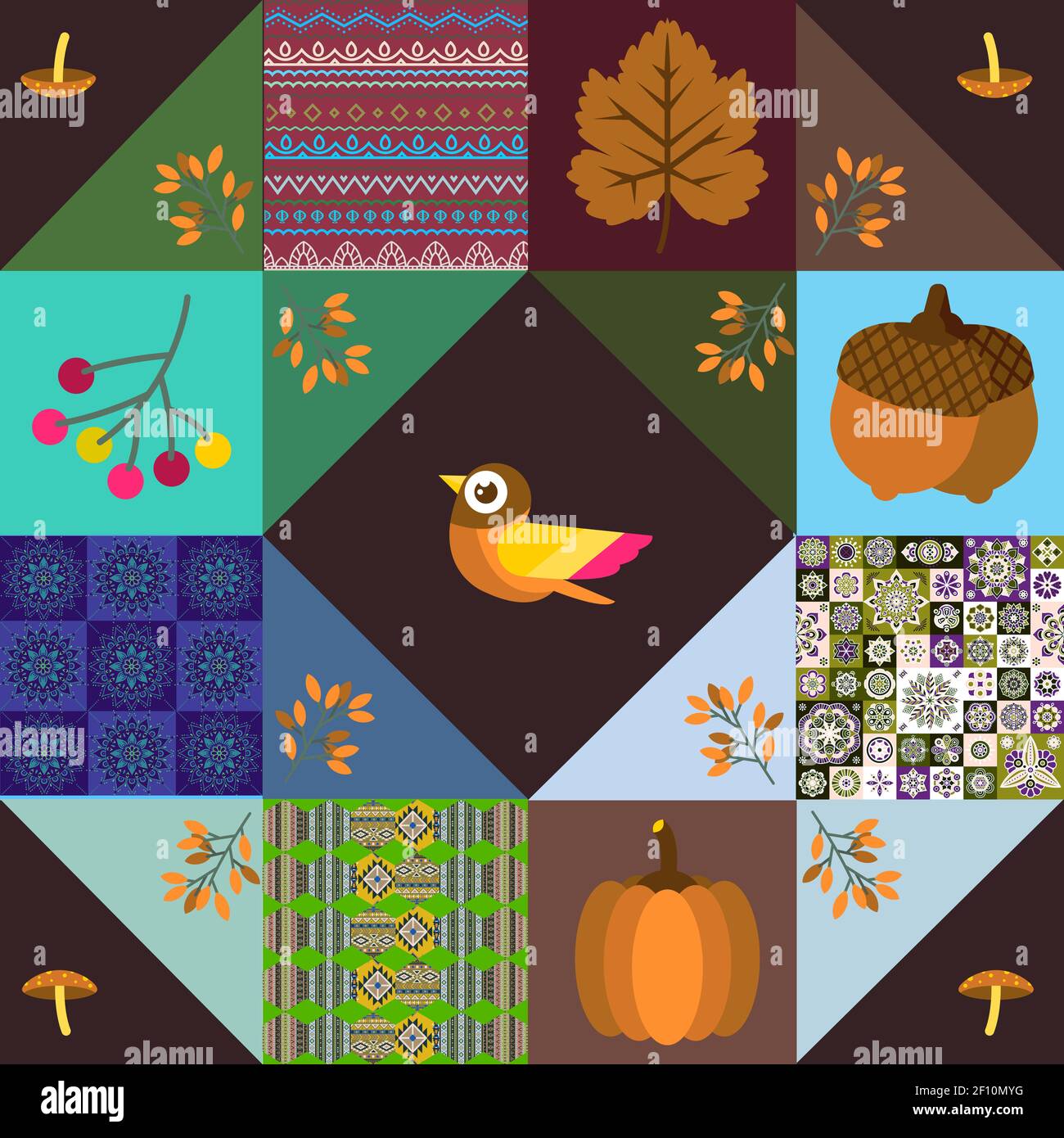 Graphic patchwork with elements from the nature of animals and plants ...