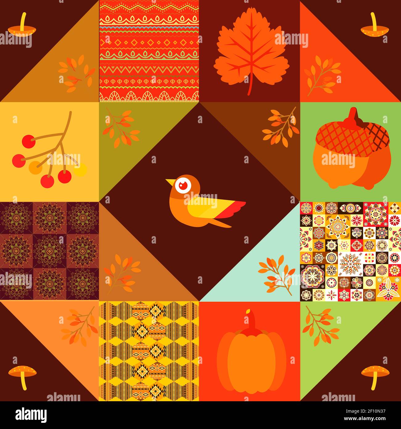 Graphic patchwork with elements from the nature of animals and plants ...