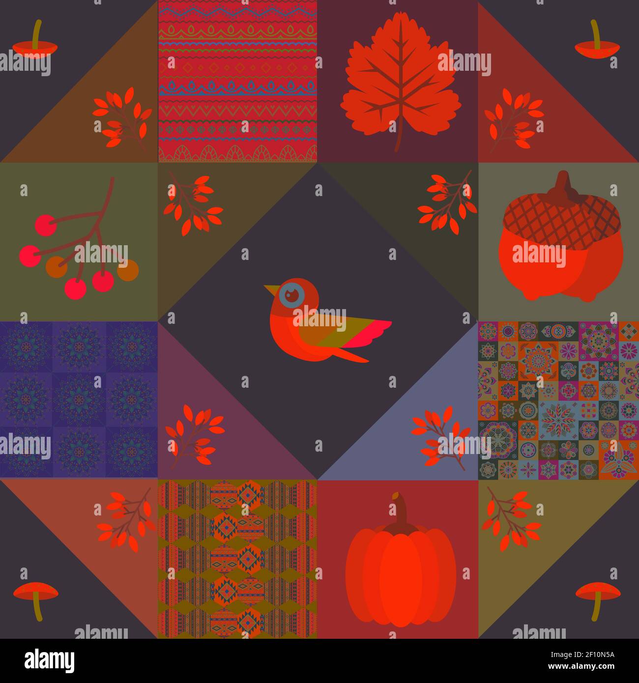 Graphic patchwork with elements from the nature of animals and plants ...