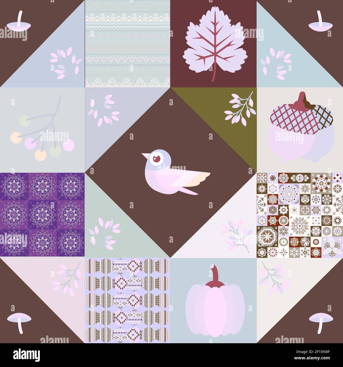 Graphic patchwork with elements from the nature of animals and plants ...