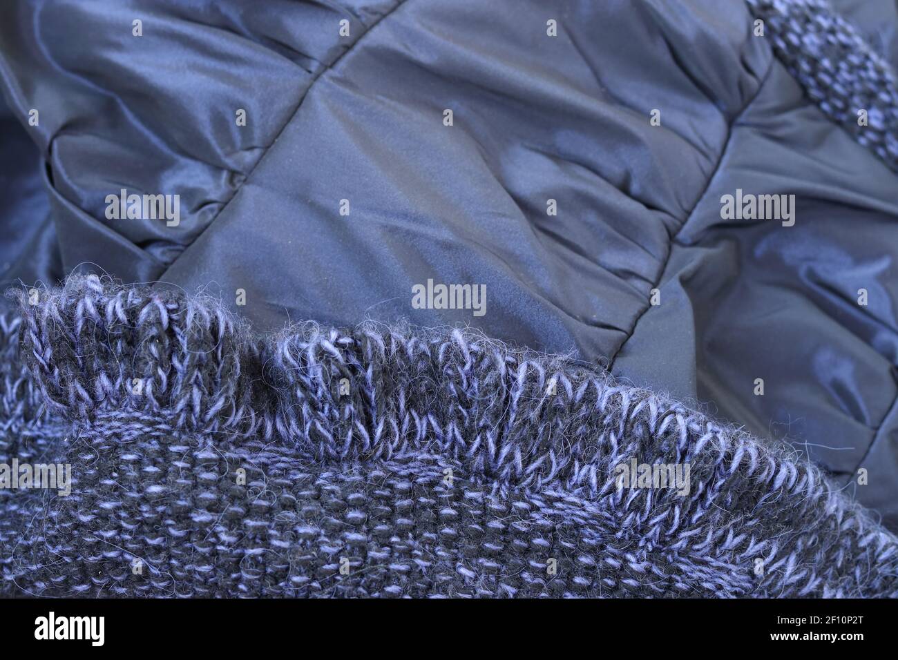 Textile and texture concept - close up of crumpled blue metallic fabric ...