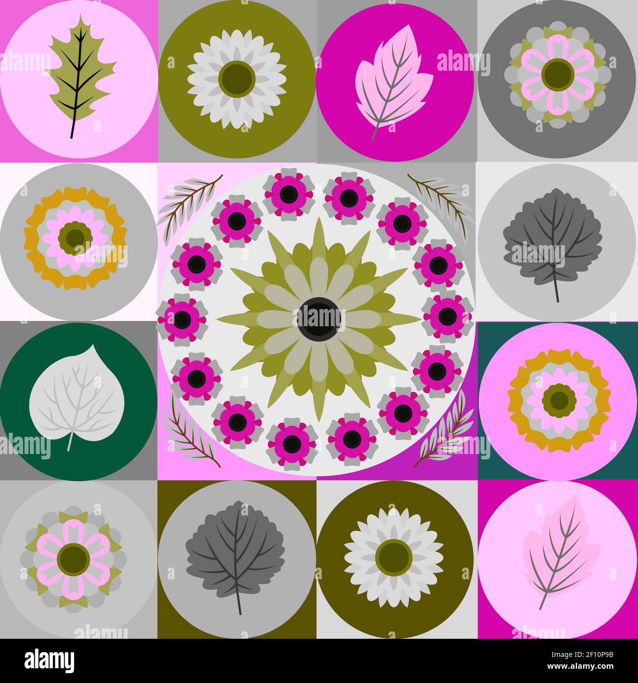 Graphic patchwork with elements from the nature of animals and plants ...