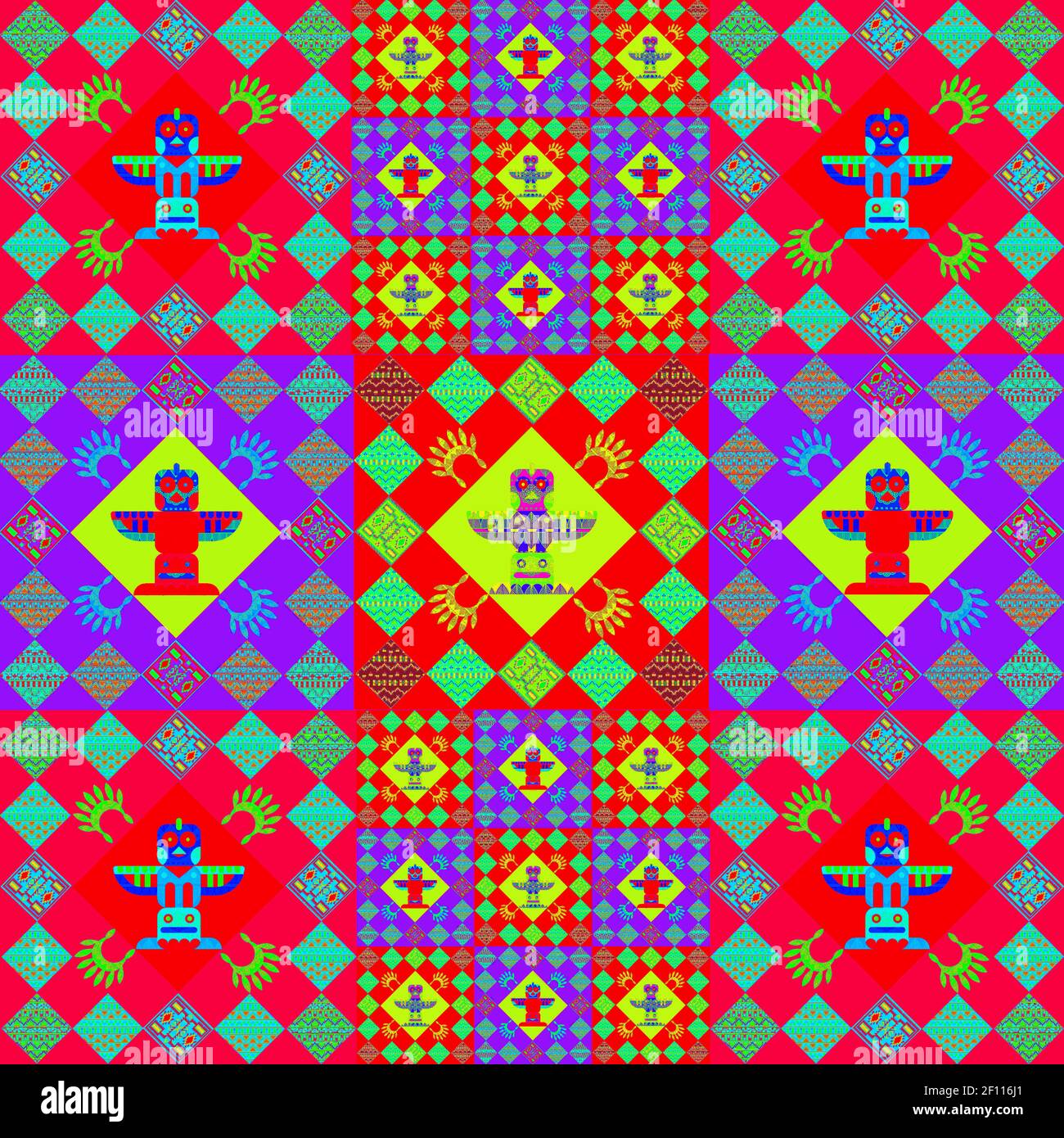 Graphic patchwork with tribal, ethnic elements in an original ...