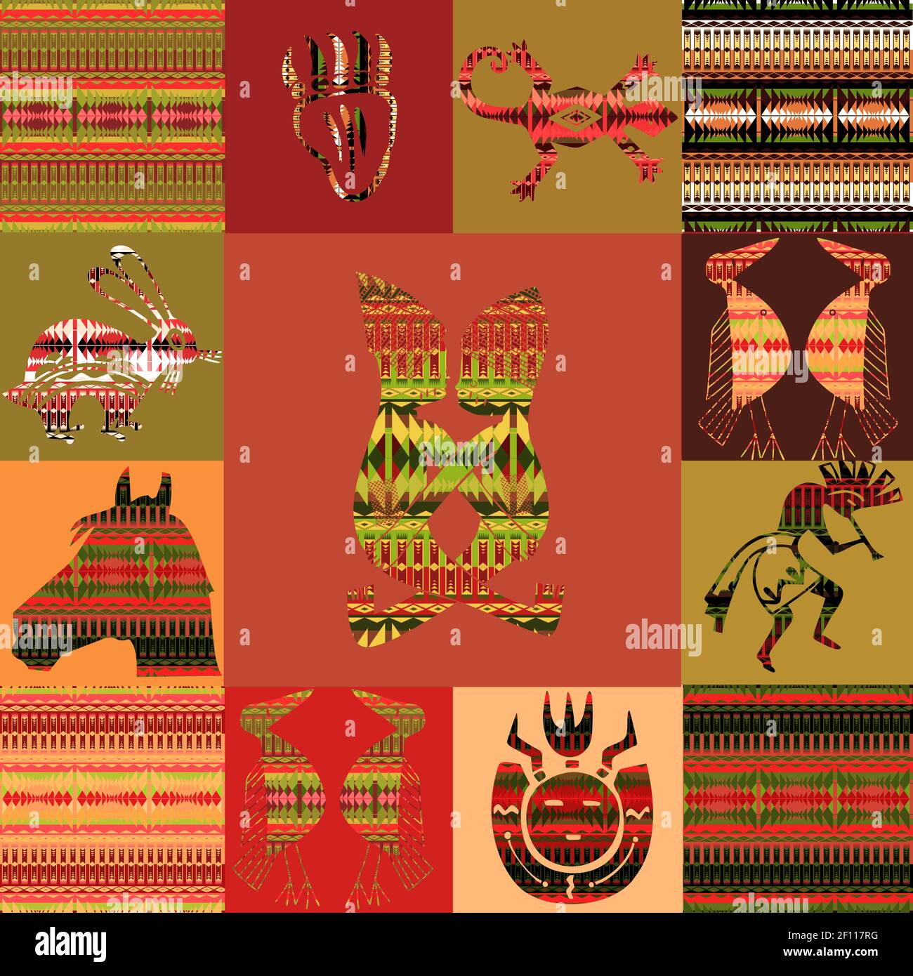 Graphic patchwork with tribal, ethnic elements in an original ...