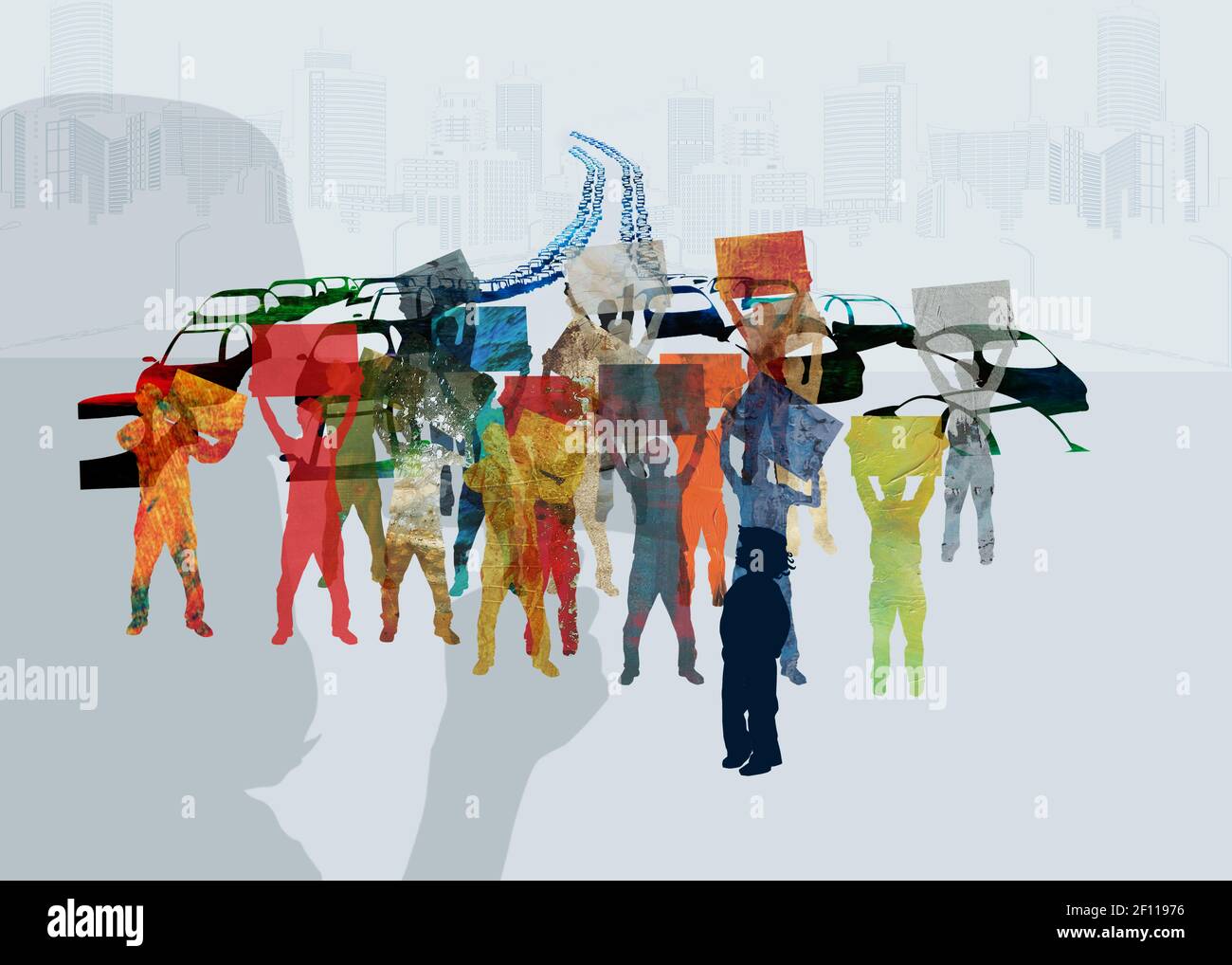Graphic work using silhouettes, showing the different urban populations ...